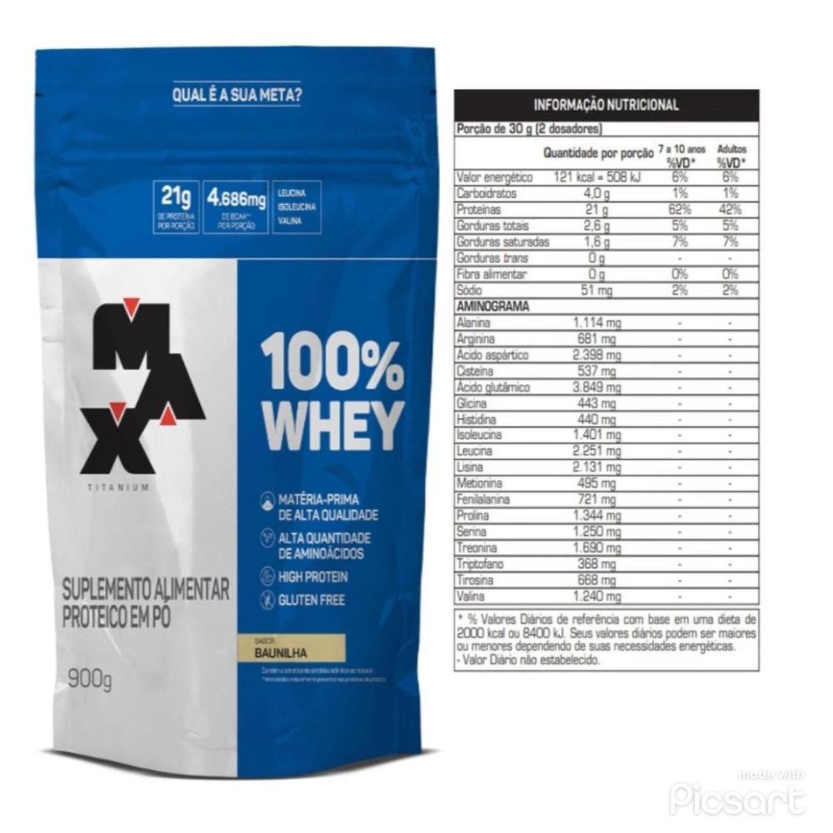 100% Whey Refil (900G) - Max Titanium - Morango | Zattini