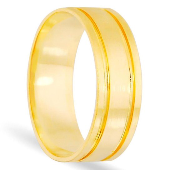 Aliança de Ouro 18k Reta Lisa Quadrada Anatômica com 2 Frizos - AS1935 ...