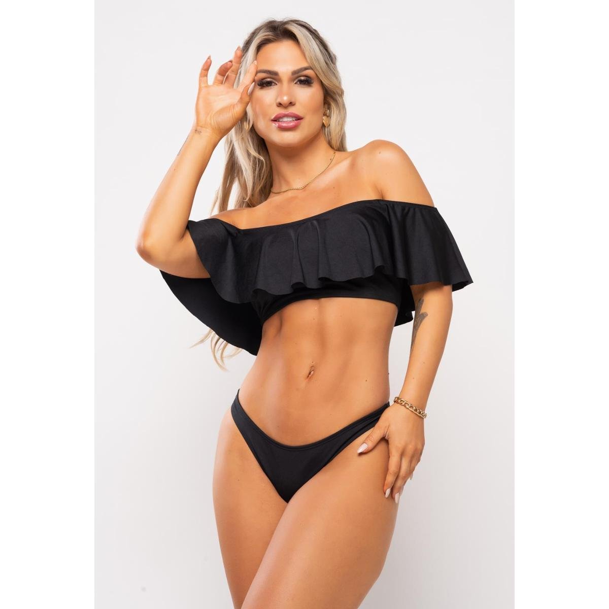Biquíni Ciganinha Ombro Liso Poliamida Preto Zattini