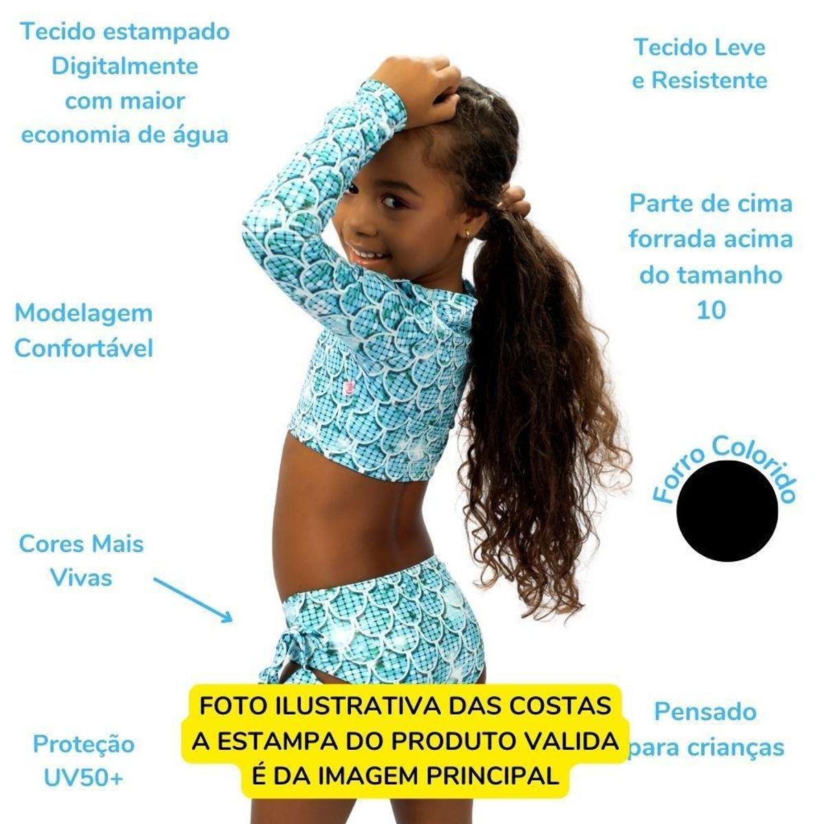 Biquíni Infanto Juvenil Manga Longa Folhas Tropicais Cecí Moda Praia ...