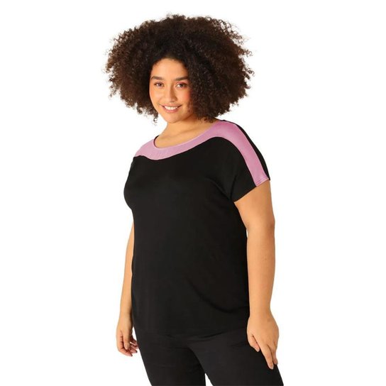 Blusa Malwee Manga Japonesa Decote Canoa Plus Size - Preto | Zattini