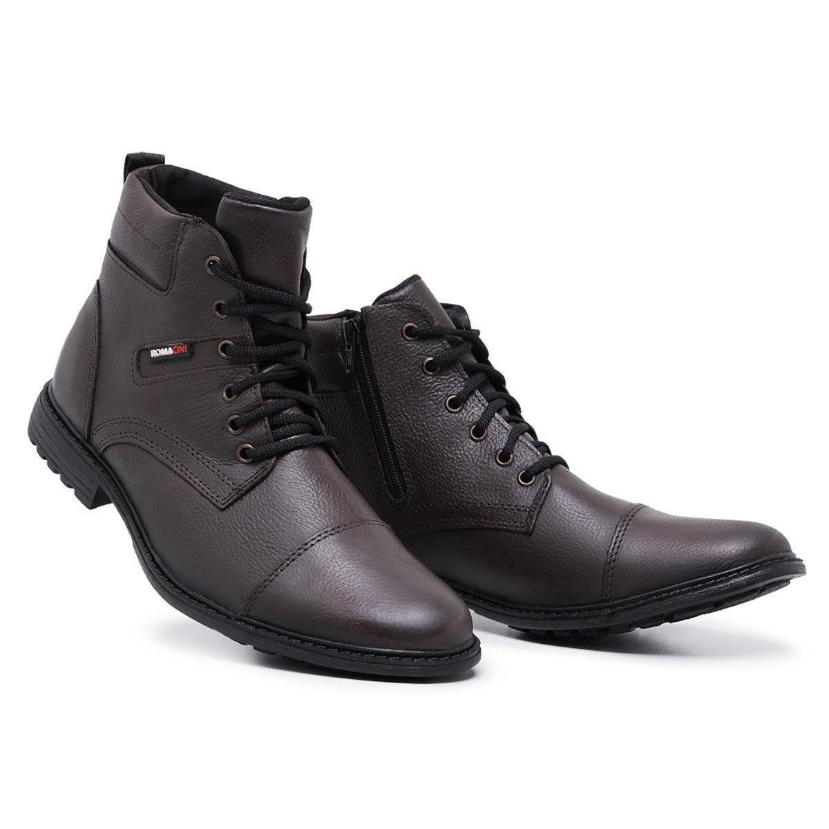 Bota masculina em couro solado costurado e ziper lateral - Marrom | Zattini