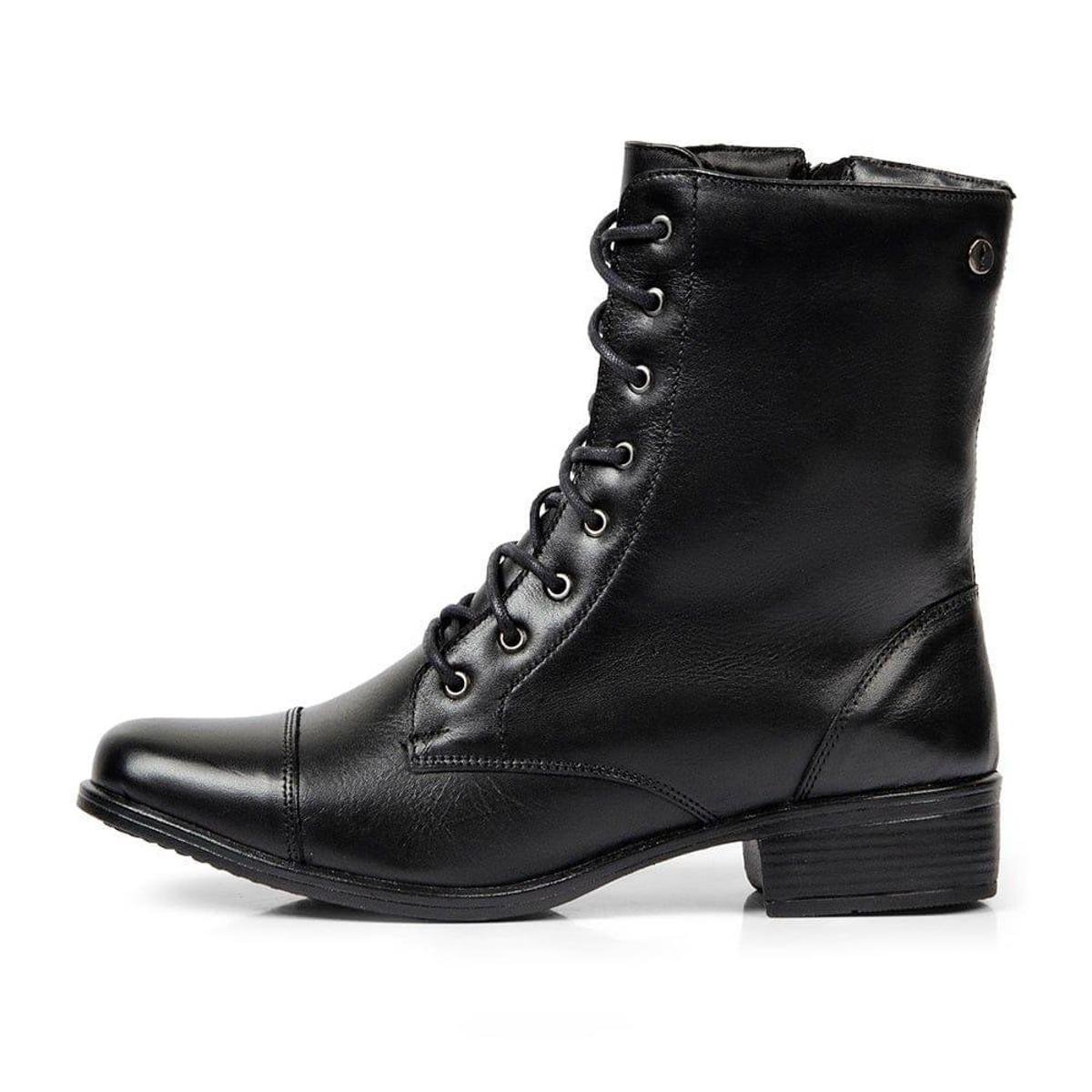 Bota Preta Feminina De Couro Legitimo Com Salto Bico Fino Cano Médio ...