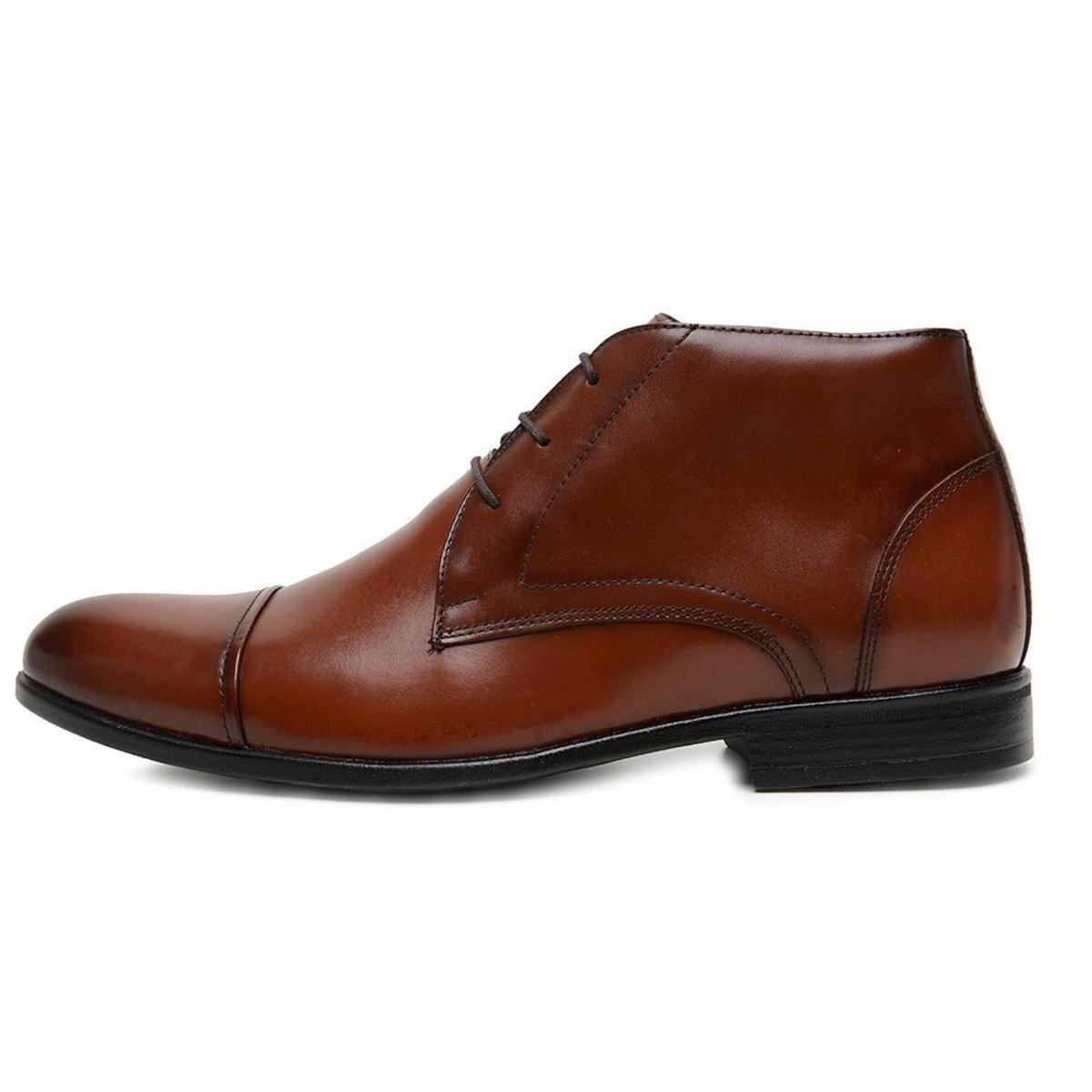 Bota Social Masculina Couro Cano Curto Cadarço Bico Redondo Palmilha ...