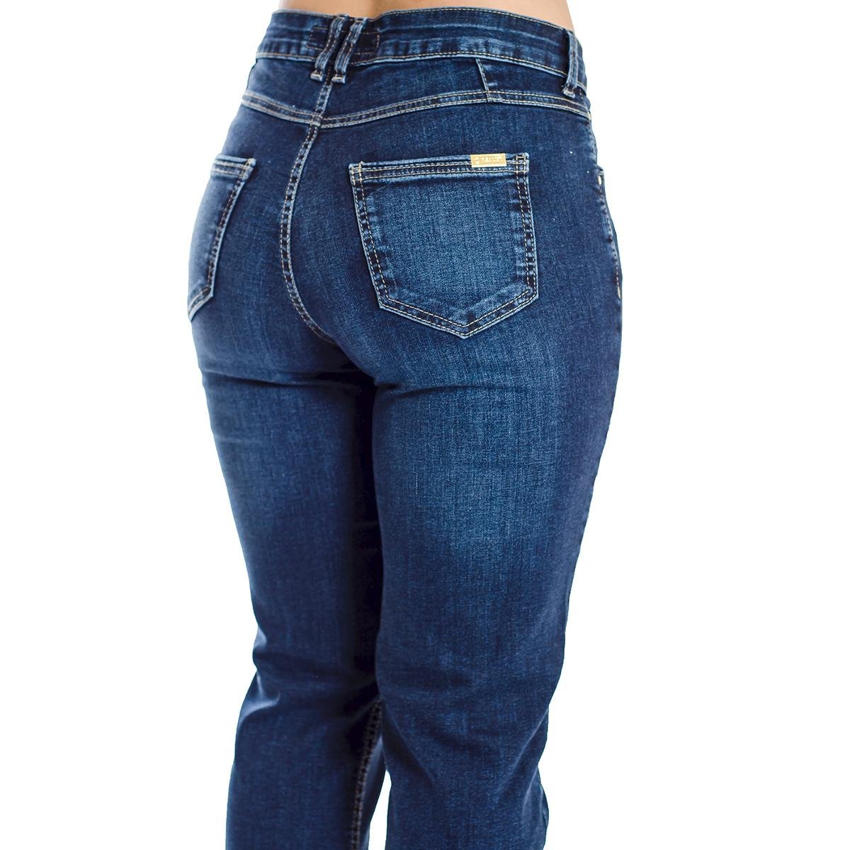 Calça Jeans Reta Cintura Alta Realist Feminina Azul Zattini