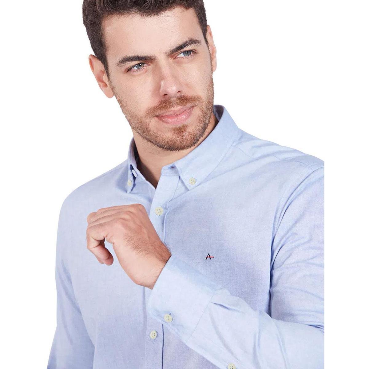 Camisa Aramis Masculina Slim Oxford Button Down Azul Celeste Mescla ...