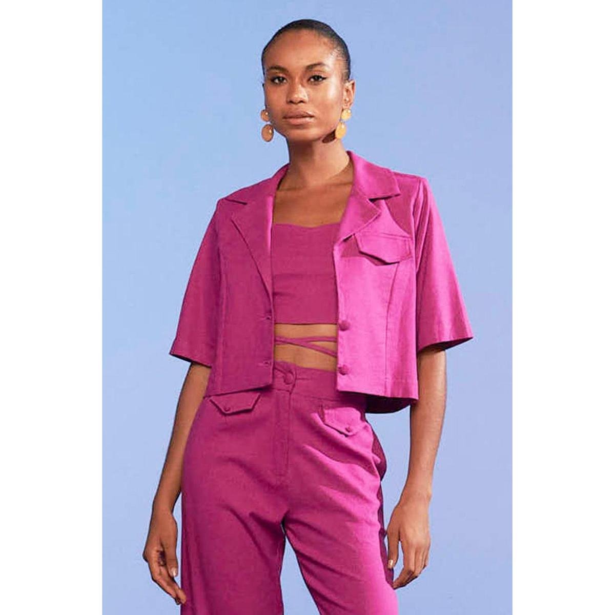 Camisa Cropped Linho Smk Roxo Médio - Roxo | Zattini