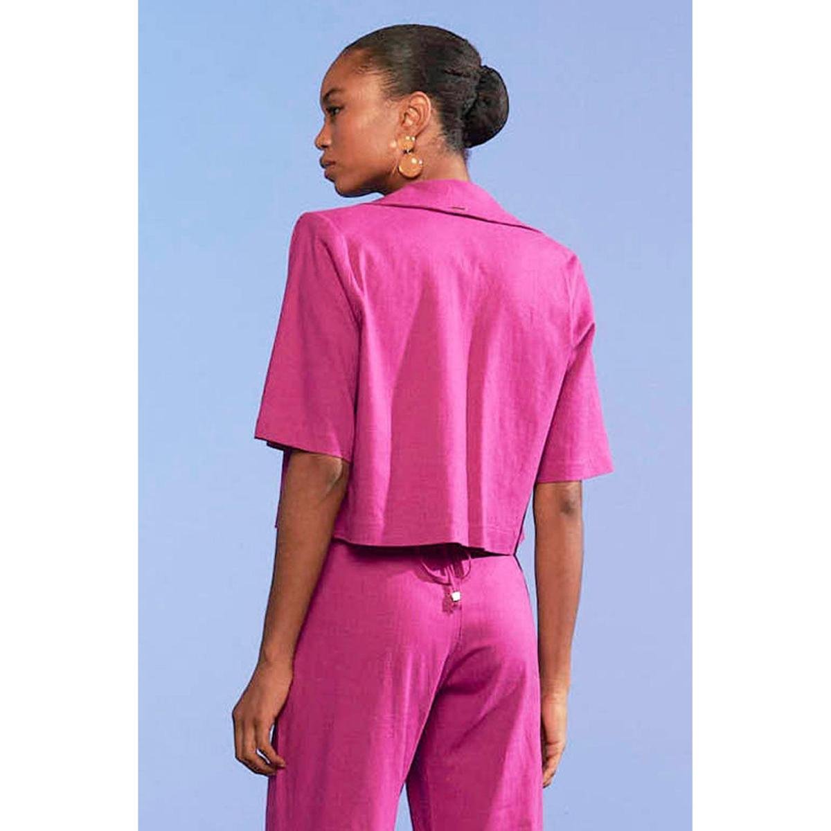 Camisa Cropped Linho Smk Roxo Médio - Roxo | Zattini