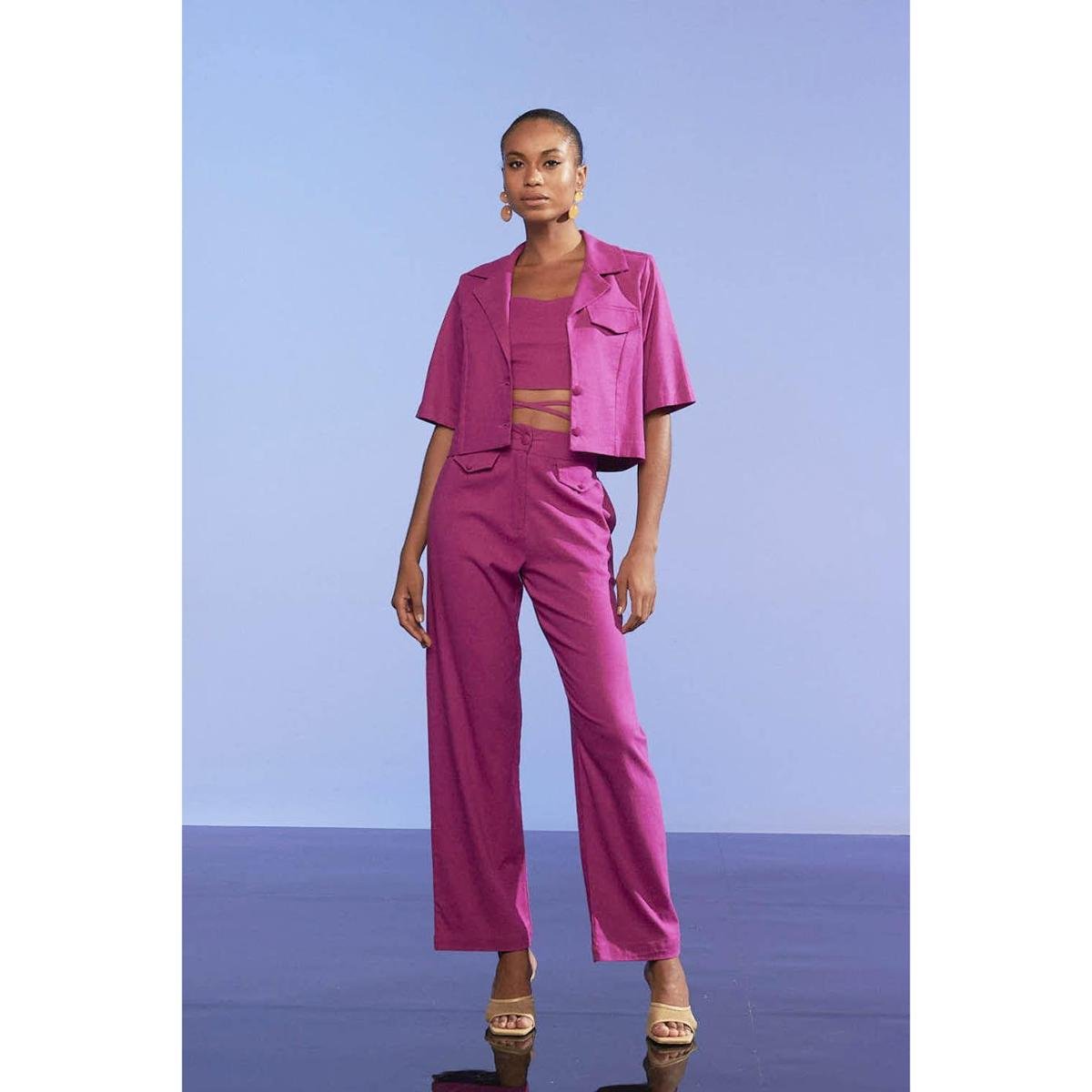 Camisa Cropped Linho Smk Roxo Médio - Roxo | Zattini