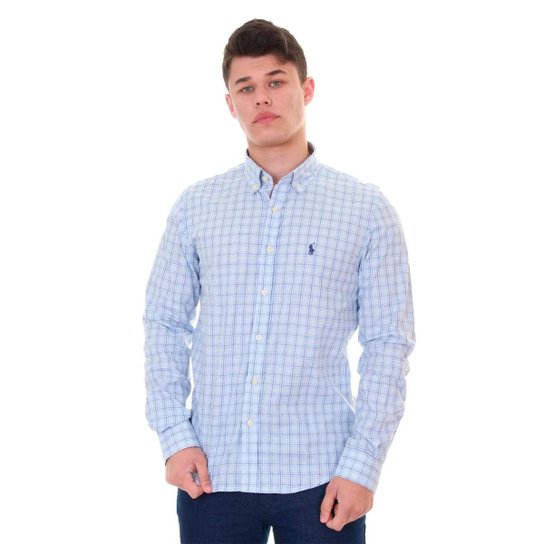 Camisa Ralph Lauren Masculina Custom Xadrez Liara Navy Azul | Zattini