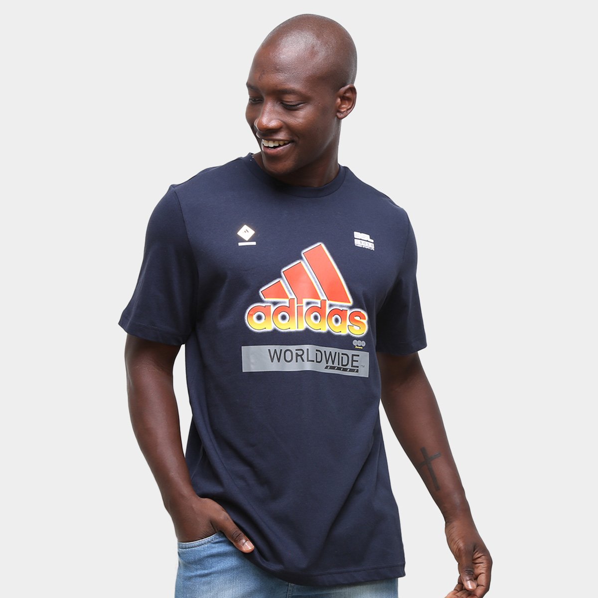 Camiseta Adidas Logo Nerdismo 3SL Masculina - Marinho | Zattini