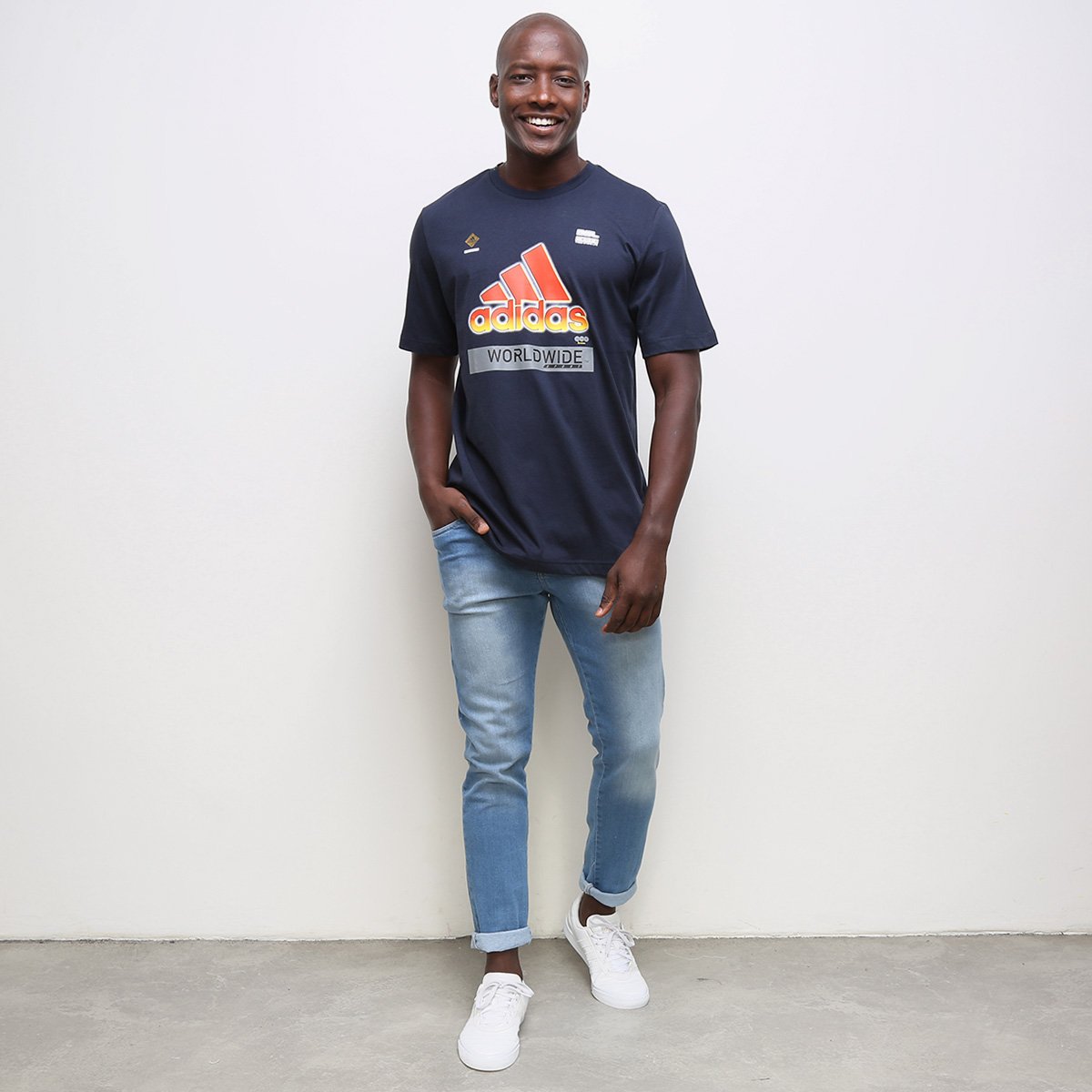 Camiseta Adidas Logo Nerdismo 3SL Masculina - Marinho | Zattini