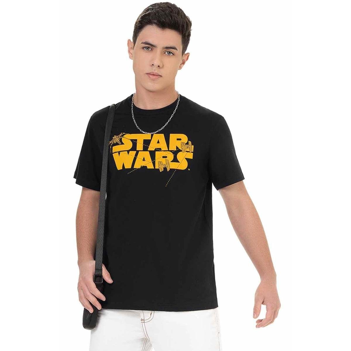 Camiseta Masculina Juvenil Star Wars Logo Fakini - BRANCO - 16 - Preto ...