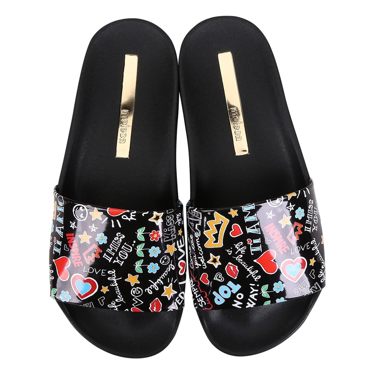 Chinelo Moleca Slide Colorido Feminino - Preto | Zattini