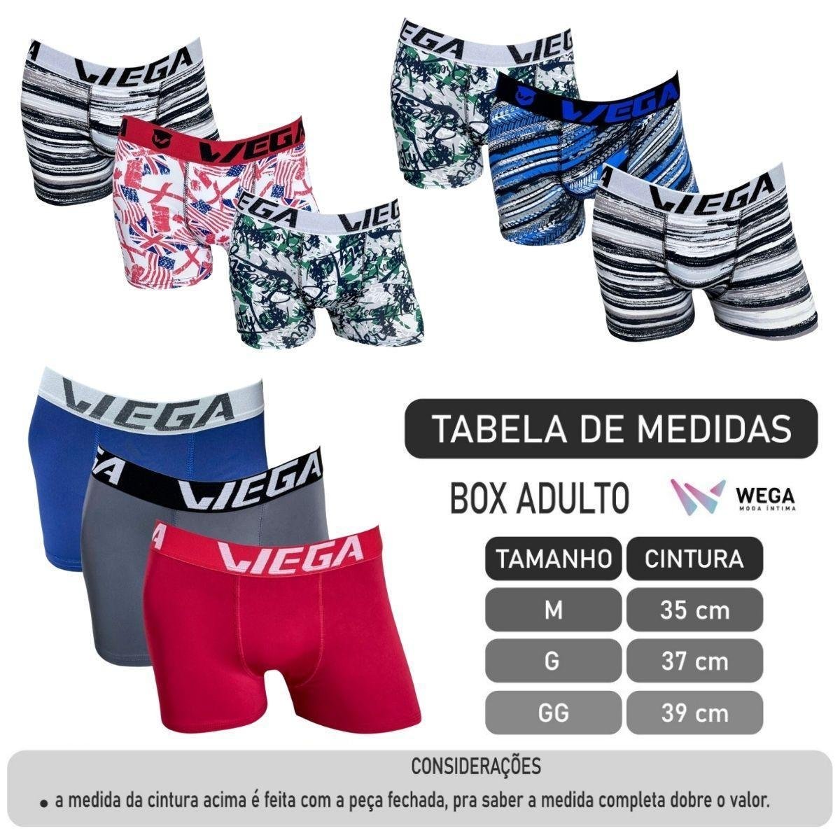Kit 5 Cueca Boxer Adulto Lisa e Etampada a Básica Wega Box Tradicional Microfibra - Mist | Zattini