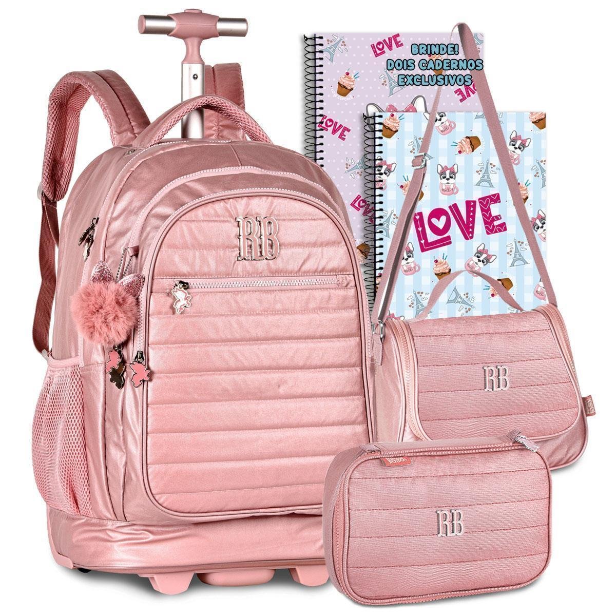 Kit Mochila Escolar Rb Rebecca Bonbon com Carrinho Rodinha Metalizada - Rosa | Zattini