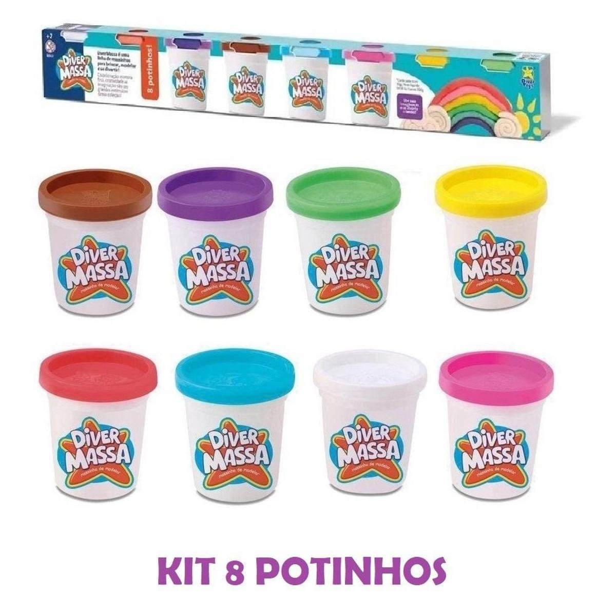 Massinhas de Modelar Kit 8 Potinhos Diver Massa Divertoys - Azul | Zattini