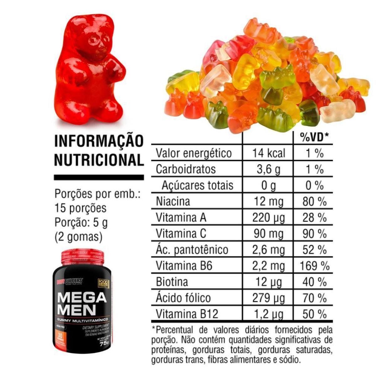 Mega Men Gummy Multivitamínico 30 Gummies - Bodybuilders - Frutas | Zattini