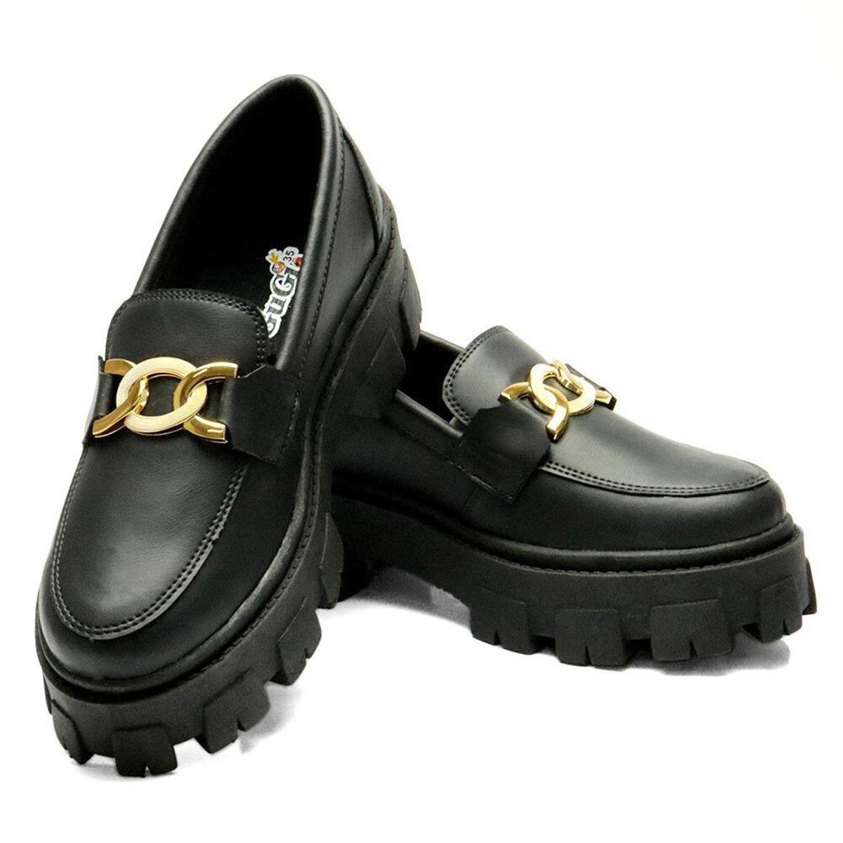 Mocassim Casual Feminino Aberto com Detalhe em Corrente e Sola ...