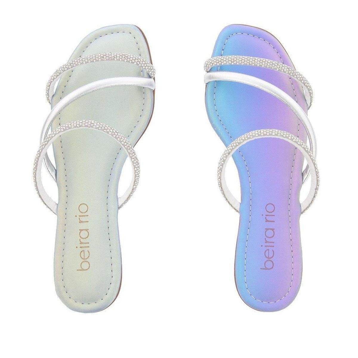 Rasteira Beira Rio Pedraria Metalizada Holográfica Prata - 40 - Prata ...