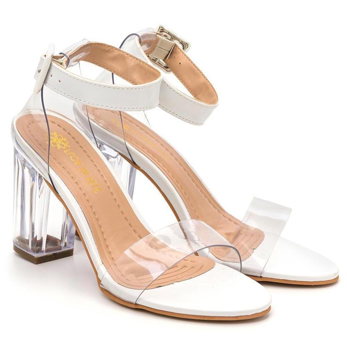 Sandália Feminina Bico Redondo Vinil Fivela Estilo Verão - Branco | Zattini