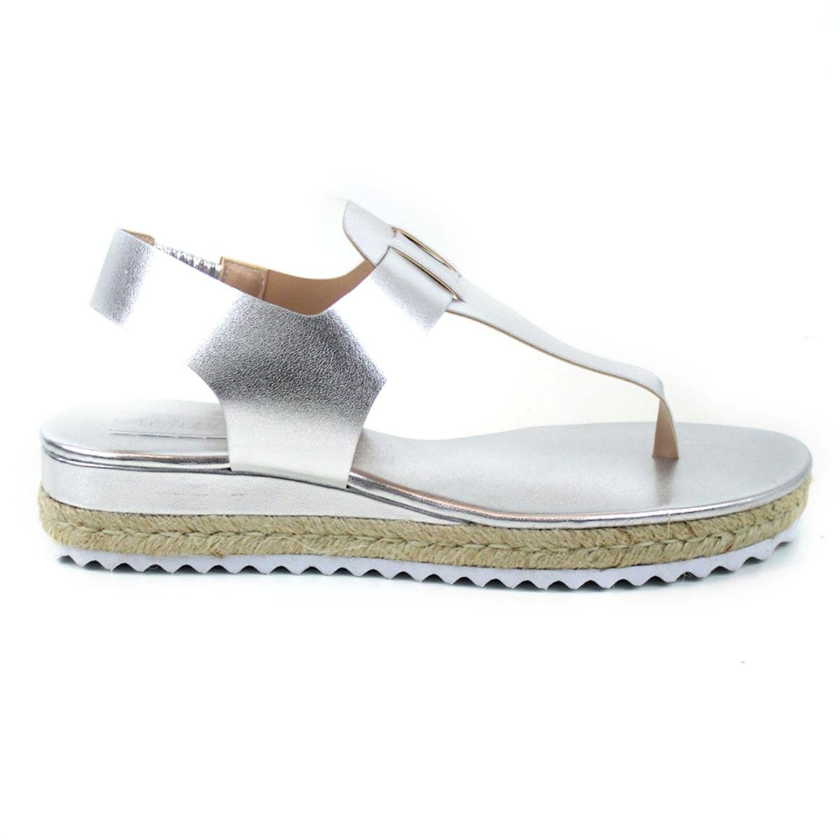 Sandália Flats&Co Elástico Corda Metal Feminina - Prata | Zattini