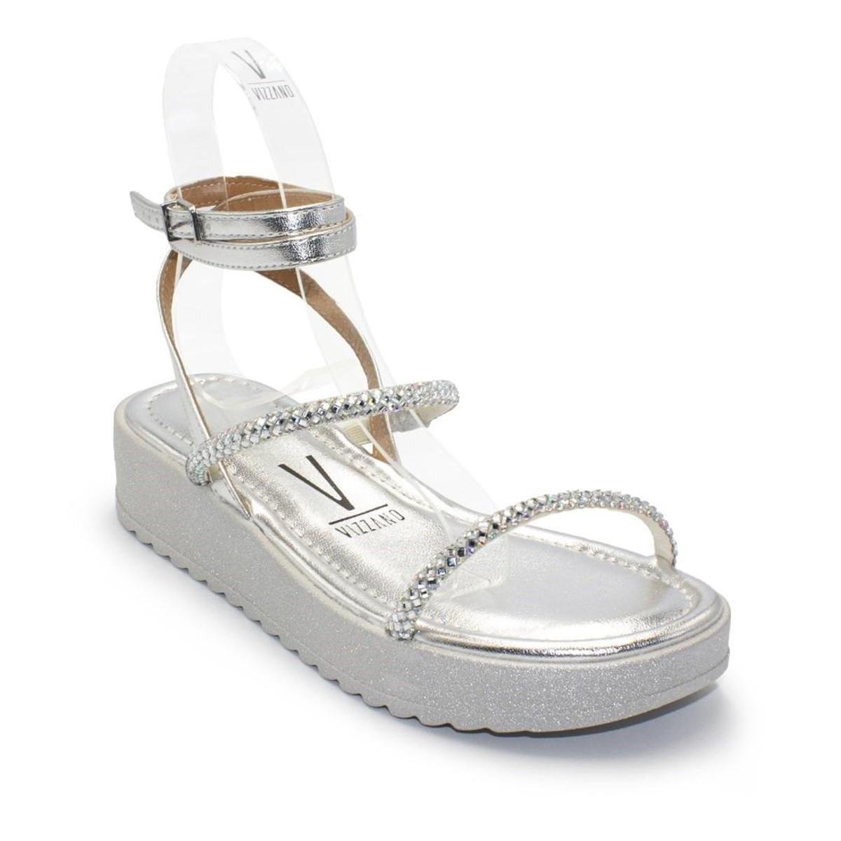 Sandália Plataforma Vizzano Tiras Strass Att Metalizada Casual 6492.405 - Prata | Zattini