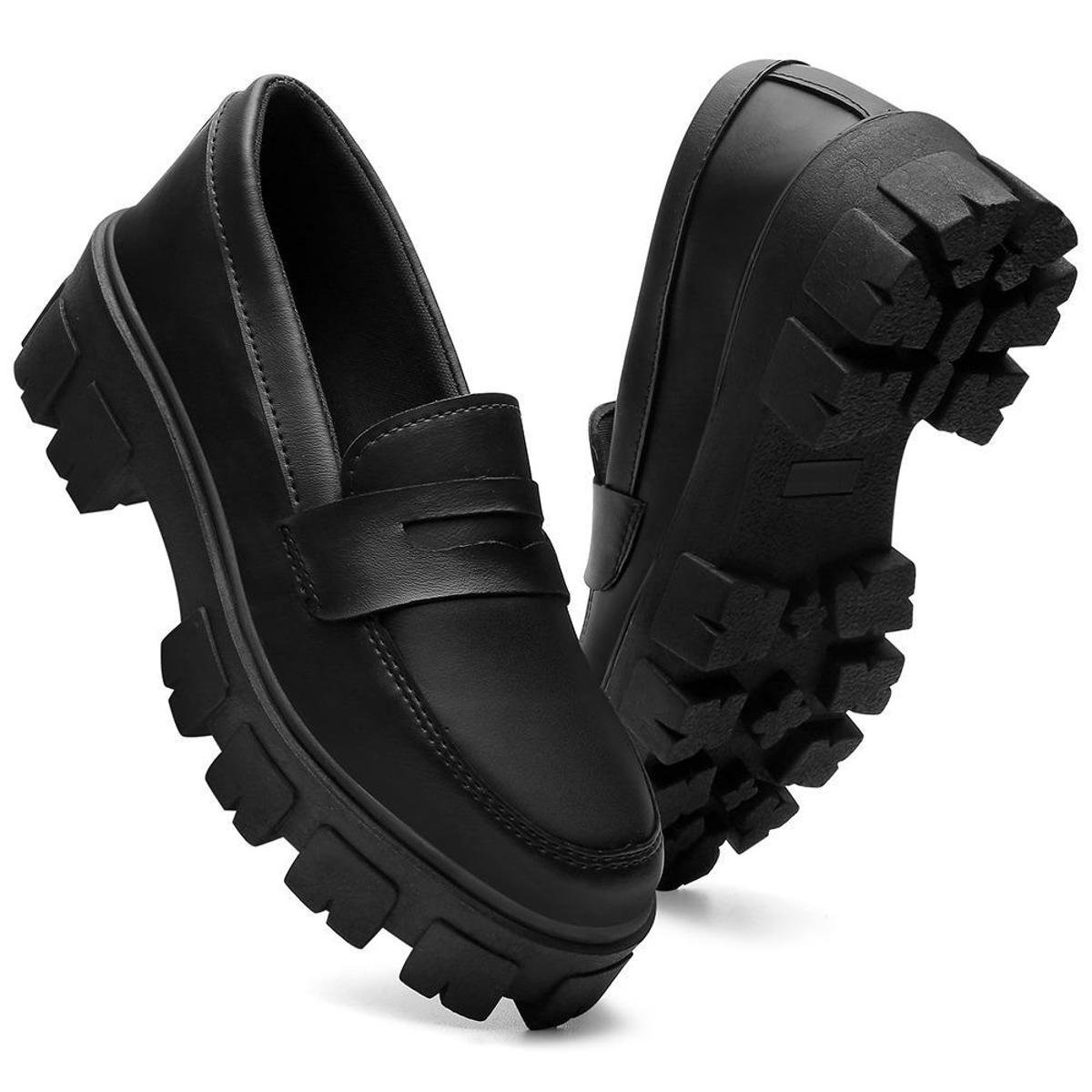 Sapato Feminino Mocassim Oxford Sola Tratorada Plataforma - Preto | Zattini