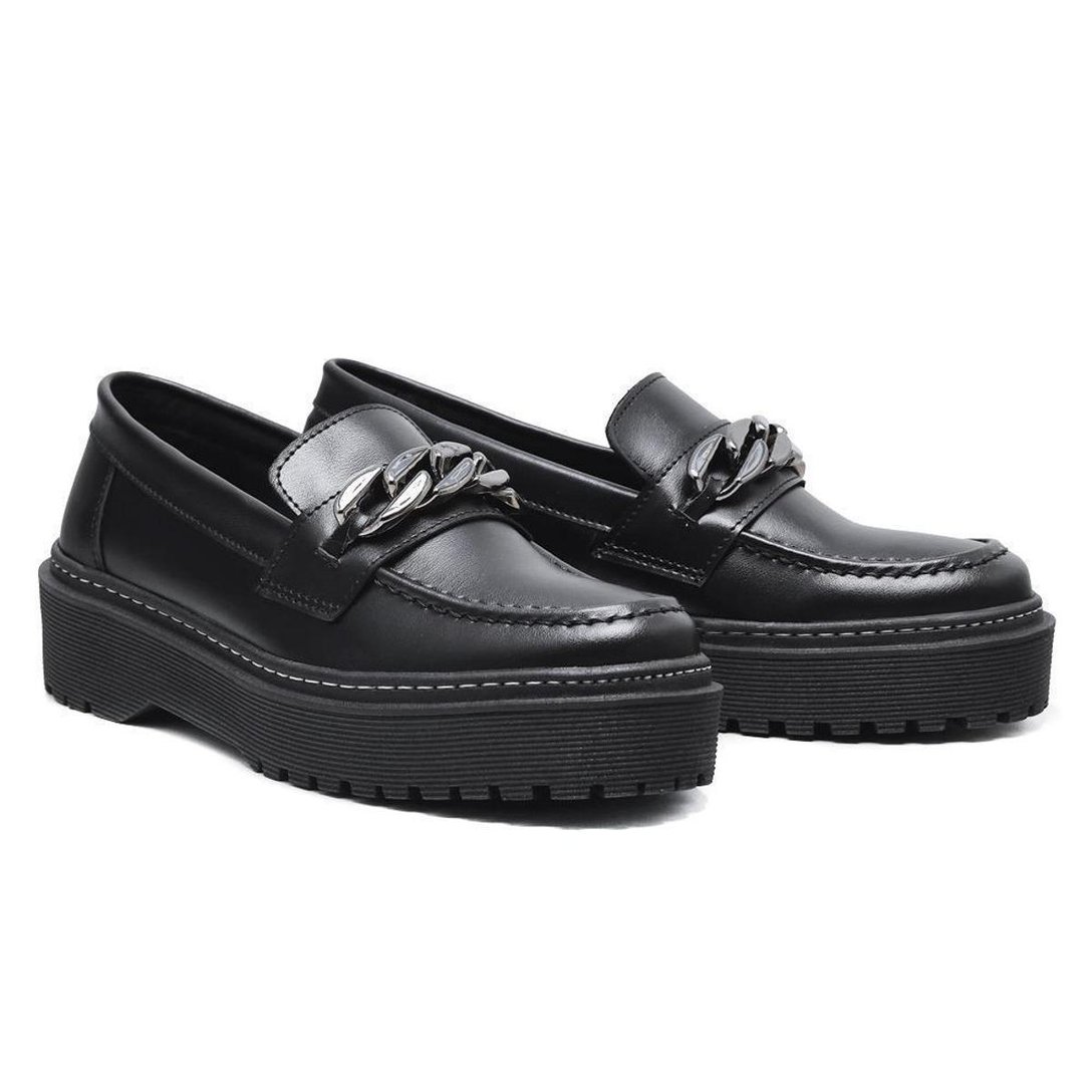 Sapato Mocassim Feminino Oxford Tratorado Metal colorido - Preto | Zattini