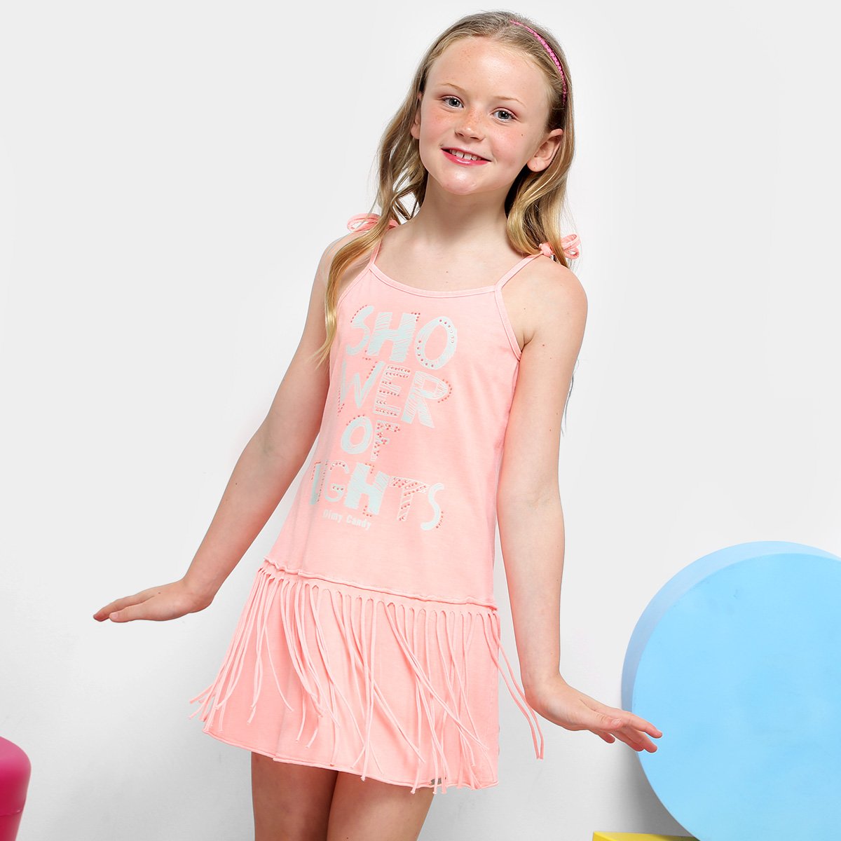 Vestido Infantil Dimy Candy Alcinha Franjas - Salmão | Zattini