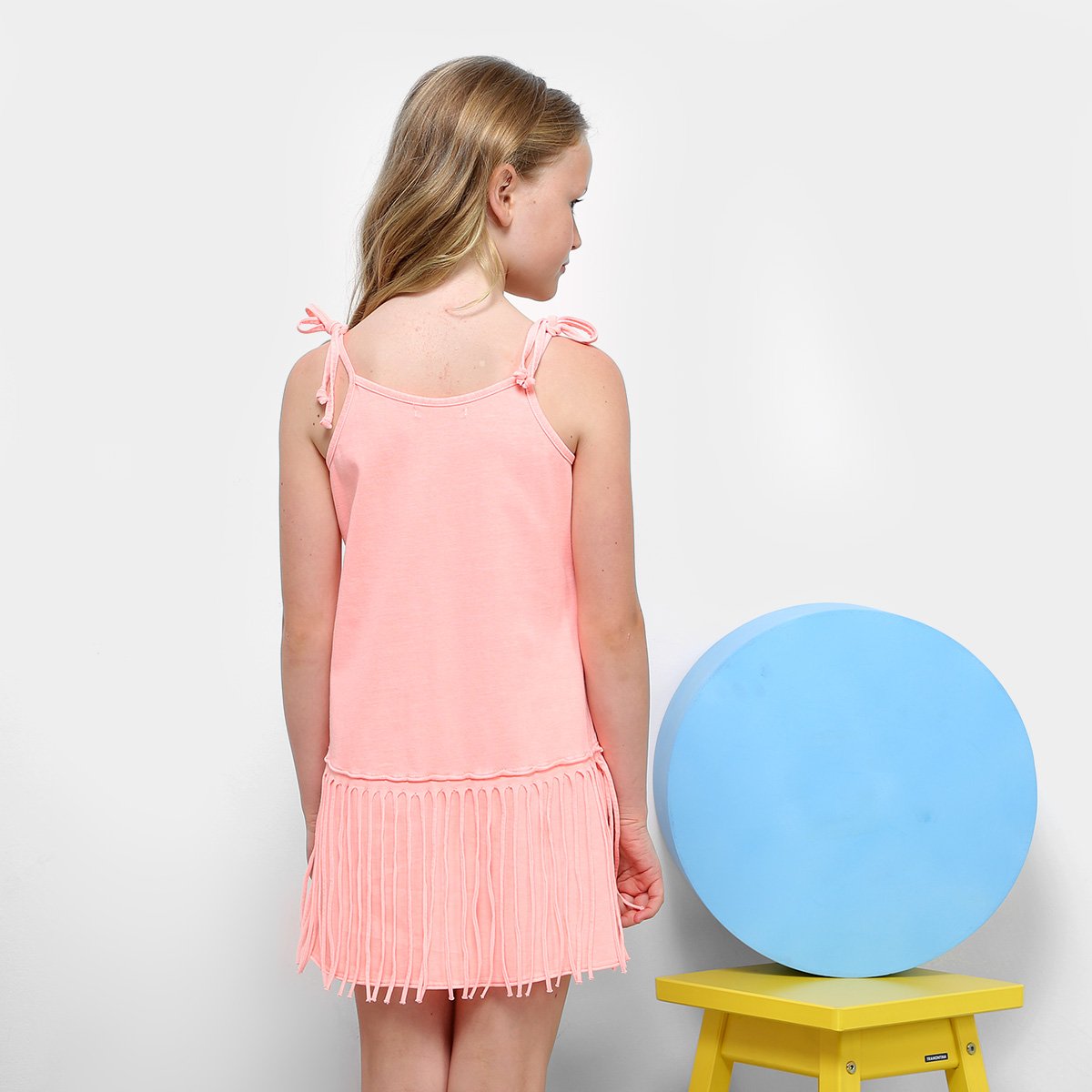 Vestido Infantil Dimy Candy Alcinha Franjas - Salmão | Zattini